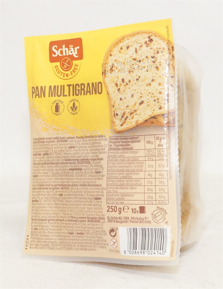 SCHAR GLUTÉNMENTES PAN MULTIGRANO SZELETELT MAGVAS KENYÉR 250G - Dél ...