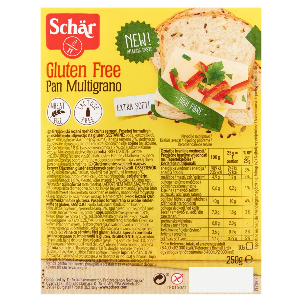 SCHAR GLUTÉNMENTES PAN MULTIGRANO SZELETELT MAGVAS KENYÉR 250G - Dél ...